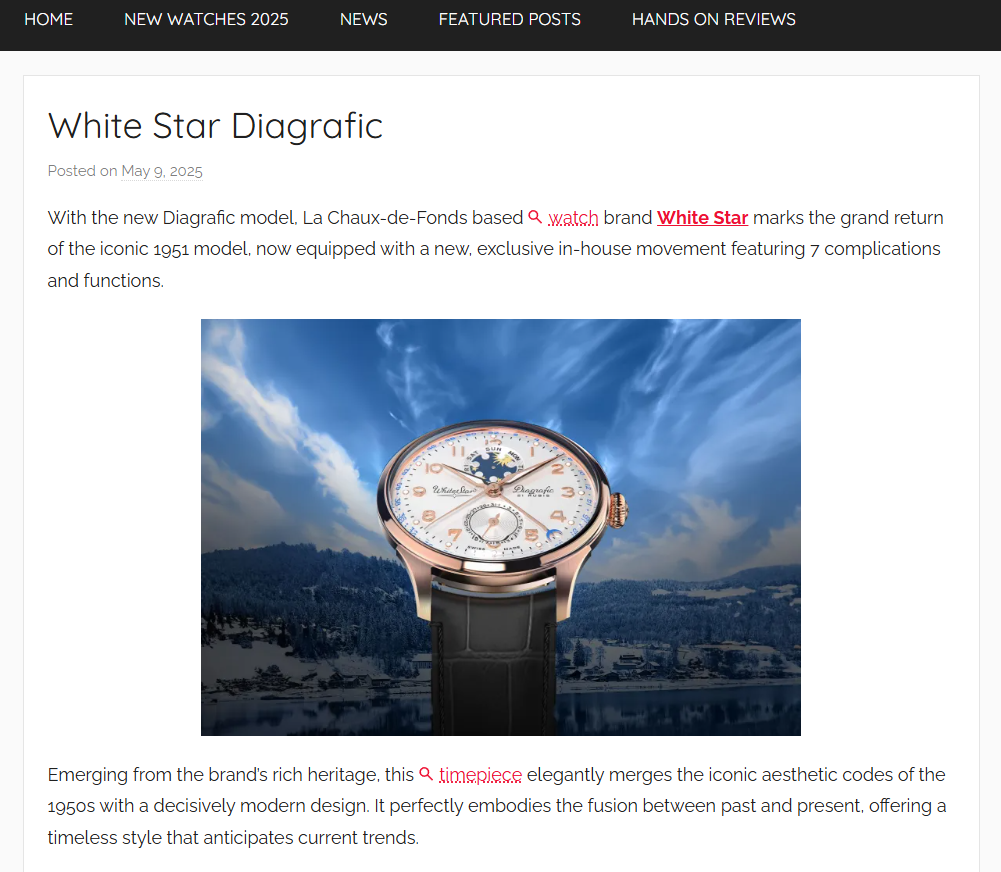 Un grand merci à MasterHorloger.com pour leur article remarquable sur – White Star Watch